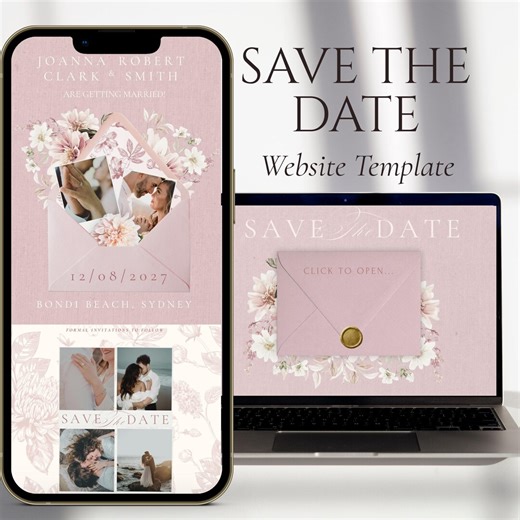 Save the Date Template | Interactive Canva Save the Date | Romantic Pink Floral | Digital Wedding Invite | Pink Wedding Save the Date - Etsy