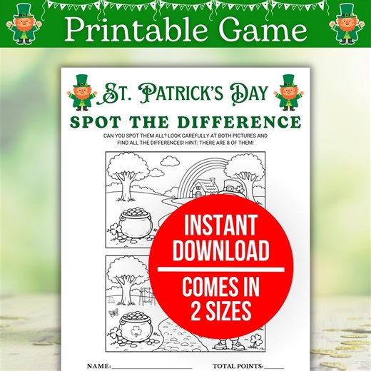 Spot the Difference Game, Printable Find the Difference Game, I Spy Kids Picture Puzzles, St Patrick's Day Spring Games Party Activities - Etsy