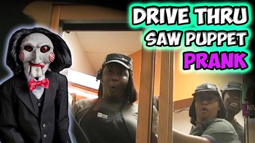Drive thru Saw puppet prank