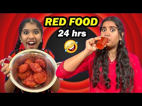 🔥We Ate Only RED FOOD❤️ for 24 hrs😱 || Food Challenge Tamil😋 || Ammu Times ||