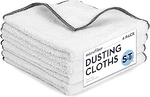 S&T INC. 4 Pack Dusting Microfiber Cleaning Cloth, Microfiber Towel for House, Reusable Dusting Cloths, White, 14 Inches x 14 Inches, 4 Pack