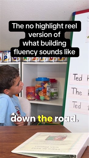 Building real reading fluency isn’t a highlight reel. It’s raw and can take patience… my recommendation?⬇️ Spend no more than 5 minutes working on this strategy of intense phonics to fluency instruction! Reading fluency doesn’t sound fluent at first… and that is normal! If your child’s reading starts off slow that doesn’t mean you’re doing anything wrong. This is what real rereading development sounds like. True reading fluency develops through brain-based phonics, repeated readings, modeling, a