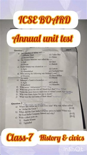 History & civics, class -7,#icseboard , Annual Unit test examination question #examimportant #shorts