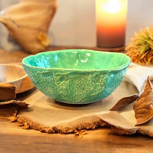 Large Handbuilt Slab Pottery Freeform Textured Salad Bowl With Broadleaf Design - Etsy