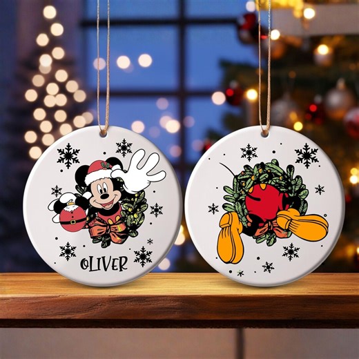 Personalized Mickey Christmas Ornament: Disney Mouse Holiday Decor, Custom Cartoon Keepsake - Square Lemon - Etsy