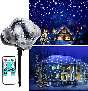 KOOT Christmas Snowfall Light Rotating White Snowflake Projector Waterproof Outdoor Indoor with Remote for Holiday Xmas Halloween Party Wedding Patio and Garden