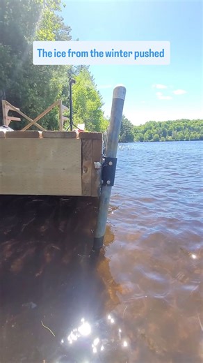 The ice pushed all the pipes on my dock inwards and we're way out of plumb. I used a bottle jack to lift up the dock then I was able to pull the pipes back and put the dock down. #dock #dockfishing #dockrepair #dockfix #docks #dockbuilder #dockbuilding #cottagerenovation #homerenos #renotips #renolife #renovationtips #diyproject #diyprojectideas #carpentrywork #handymanservice | Meyers.makes