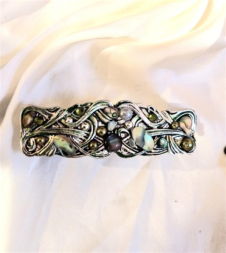 Green Celtic Barrette With Abalone,green Ball Beads,handmade Barrette, Shell,christmas Gift Ideas, Abalone Barrette, Beaded,gift for Her - Etsy