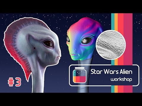 How to Make a Realistic Alien Creature Head in ZBrush (3) Skin Details, Texture Baking in Marmoset