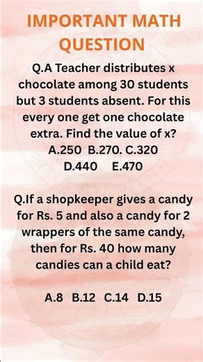 Important math questions for competitive exams #osscjob #ossc #opsc #motivation #assistantteacher
