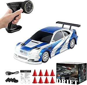Mini RC Drift Car with Gyro Indoor/Outdoor, 1/43 Scale 4WD 2.4G High Speed 15KM/H RTR Remote Control Sports Racing Car with LED Lights & Drift Tires, Hobby Gifts for Adults and Youth