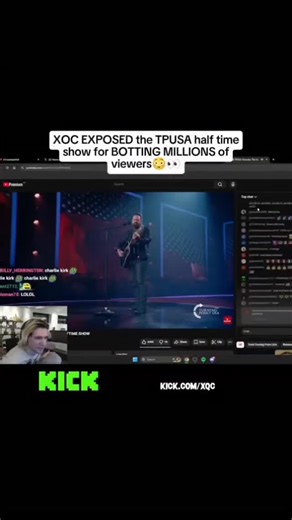 @strea_mxarena on Instagram: "Millions watching or just millions of BOTS? XQc just caught TPUSA red-handed during the "All-American" Halftime Show. While the counter-Super Bowl stream was claiming massive record-breaking numbers, the chat was looking like a ghost town.ck.coM/xo Is this the future of "viral" events? In an era where authenticity is everything, seeing a "dead chat" with 5 million viewers is wild. Whether you were watching Bad Bunny or Kid Rock, the real winner today is the bot farm
