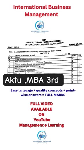 International Business Management AKTU MBA 3rd Sem question paper solution with important topics.