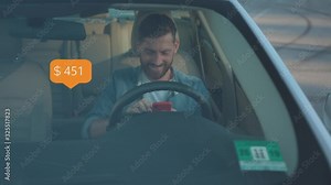 App Icon with Online Transaction. Financial Transactions in the Smartphone. Receive a Message About Increase Money. Happy Attractive Man Browsing Looking on Smartphone Clenching Fist Like Celebrating