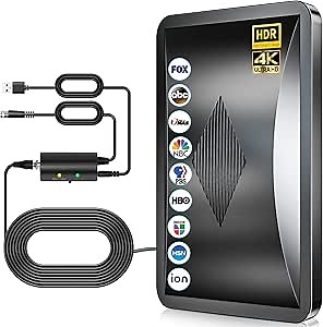 Indoor Outdoor Antenna for All Old/Smart HDTVs, 4K 1080P HD Digital Antenna with Amplifier Signal Booster/Thick Coaxial Cable, Black