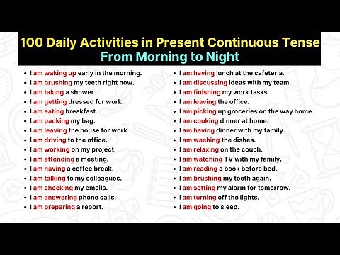 100 Daily Activities in Present Continuous Tense From Morning to Night | Present Continuous Tense