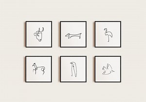 Picasso Line Art Print Set, Black and White Minimalist Digital Prints, Picasso Animal Sketch Poster, Boho Wall Art, Gallery Wall Set - Etsy