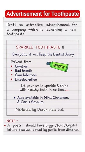 Handwritten Advertisement for Toothpaste | Class 9 Writing Skills | YouTube Shorts