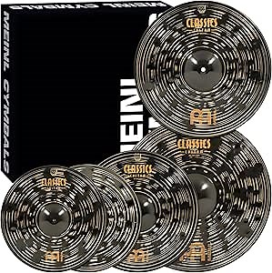 Meinl Cymbal Set Box Pack with 14” Hihats, 20” Ride, 16” Crash, Plus a FREE 18” Crash – Classics Custom Dark – Made In Germany, TWO-YEAR WARRANY (CCD460+18)