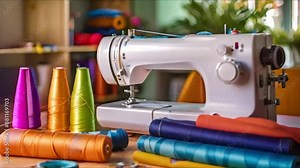 Craft room with sewing machine and accessories for DIY projects and gifts. Concept Craft Room Organization, DIY Gift Ideas, Sewing Machine Techniques, Craft Room Decor, Handmade Gift Inspiration