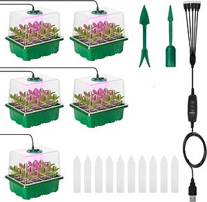 Energy-Efficient Full Spectrum LED Grow Light Kit Cell Seedling Trays - USB Powered, Button Control, Desktop Design for Home Gardening, Greenhouse Growing Trays, Plant Seed Starter Trays