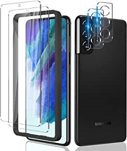 LYWHL [2+2 Pack Samsung Galaxy S21 FE 5G Screen Protector with Tempered Glass Camera Lens Protector, [Case Friendly] HD Clear 9H Hardness Anti-Scratch Easy Install Bubble Free