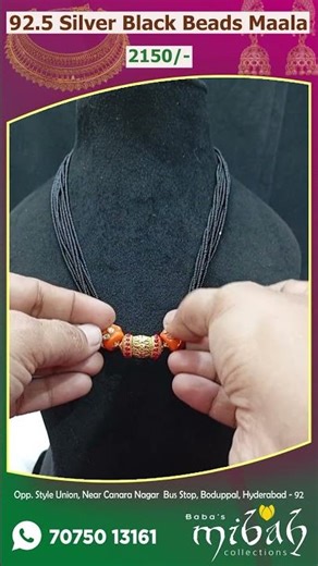 92.5 Silver Black Beads Maala