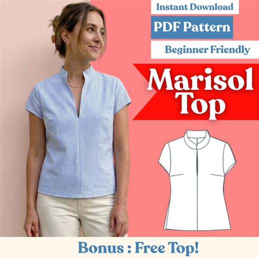 Mandarin Collar Top Sewing Pattern: Women’s Split-neck Blouse PDF (instant Download, XXS–5XL) - Etsy