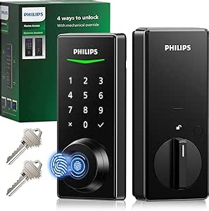 Philips Fingerprint Keyless Entry Door Lock, Electronic Door Lock with Touchscreen, Long-Lasting Battery, Auto Locking, One-Time Code, Keypad Deadbolt, One-Touch Locking, Matte Black
