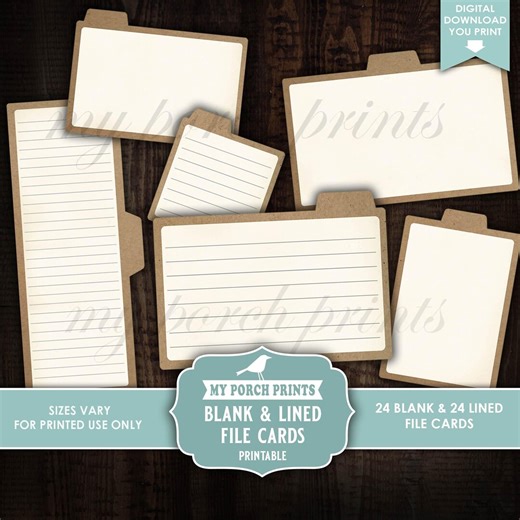 Blank & Lined File Cards, Junk Journal Ephemera Neutral Plain Pockets Journaling Paper Folder My Porch Prints Printable Digital Download - Etsy