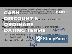 Find the cash discount and the net amount using ordinary dating terms (Part 1)