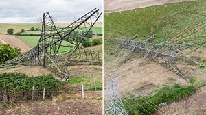 Bizarre photos show pylons laid down as cables are buried underground