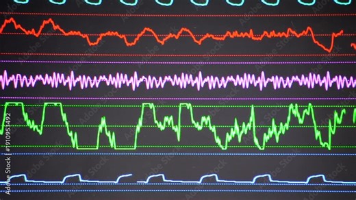 Modern patient monitor close-up. Electronic health monitor displaying medical indicators graphs of patient vital activity. Cardiogram ECG Pulse. Medical vital signs. Screen hospital computer monitor
