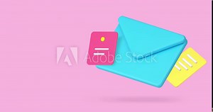 Postal service incoming message inbox communication banner with copy space 3d icon animation. Email mail letter envelope paper document newsletter send receive correspondence