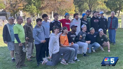 VTSU Castleton men's hockey team helps restore nearby cemetery