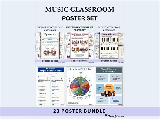Music Classroom Poster Set, Elements, Orchestra, Notation, Middle and High School - Etsy UK