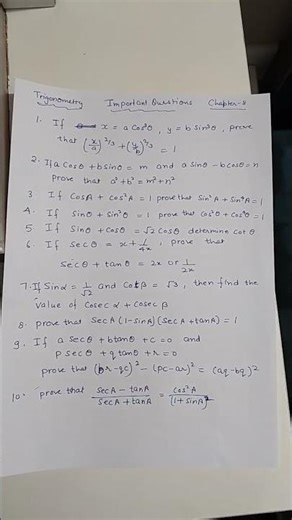 Class 10 Chapter 8 Trigonometry Important questions