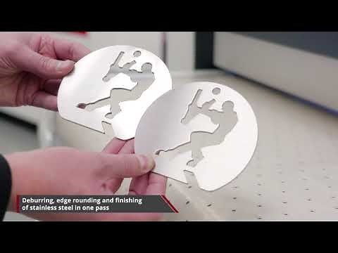 Timesavers 32 series WRBW for deburring, edge rounding, laser oxide removal and finishing