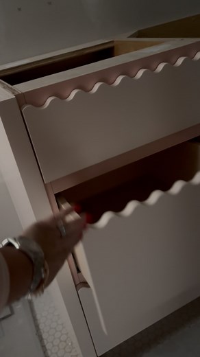 Lori Paranjape on Instagram: "Three Oh My Goshes when our design team walked in to see the installed vanity we designed for @shawnjohnson and @andrewdeast daughter, Drew. A little rewind shows this idea started last summer in an internal design charrette about cabinetry, moved into an elevation drawing, client approval, cabinetry shop drawing, redline meetings, adjusted drawings, designer and then client approval, construction, production, installation and then finally, a chance to see what we d