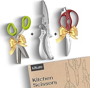 Heavy Duty Kitchen Shears - Premium Stainless Steel Cooking Scissors for Meat, Poultry, Herbs & More | Includes Bonus Herb Scissors & Poultry Shears in Giftable Box by Kiture