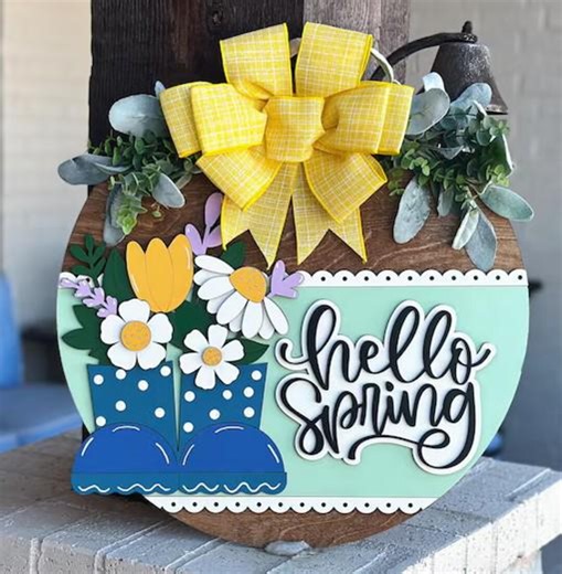 Hello Spring DIY Welcome Sign Kit: Unfinished Wood Door Hanger, Painting Craft - Etsy