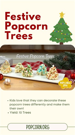 Make your holidays pop with these Festive Popcorn Trees!🎄🍿Let imaginations run wild with garlands, sprinkles and candy ornaments. How would you decorate yours? Share your masterpieces with us! #PopcornRecipe #popcornsnack #holidaysnack #holidayrecipe | Popcorn Central