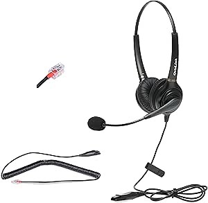 Grandstream Phone headset with 2 earpieces on both ears | Noise Canceling Microphone Call Center Headset Compatible with Grandstream High-End IP phones | RJ9 Headset Quick Disconnect Included