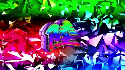 Number six 3D Japanese text loop animation