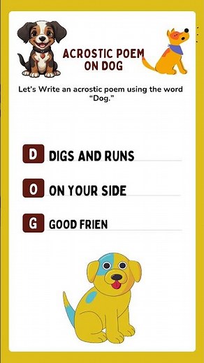 Acrostic Poem on Dog for Kids | Fun & Easy Poem Writing and Recitation for 1st to 4th Grade Students