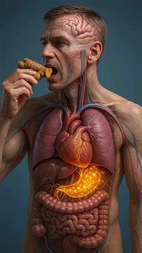 What happens while eating raw turmeric inside of the human body? #humanbody #anatomy #health #sciencetok #aiart | Health Hustle Daily