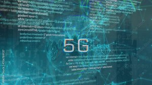 Animation of 5g text and processing data over global network