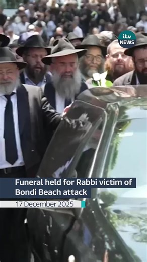 The funeral for one of the victims of the Bondi Beach attack has taken place. Fifteen people were killed when, according to local police, father and son Sajid and Naveed Akram allegedly opened fire on more than 1,000 people attending a Jewish festival in the Archer Park area of the popular beach at 6.47pm local time on Sunday. #itvnews