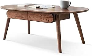 Mid Century Modern Oval Coffee Table with Storage - Simple Assembly (Walnut, 47.24")