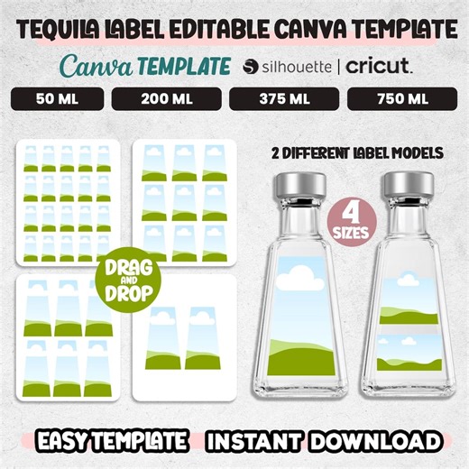 4 Sizes 1800 Tequila Label Editable Canva Template, Mini 50 ML - 200 ML - 375 ML - 750 Ml 1800 Tequila Bottle Picture Template, Sticker - Etsy